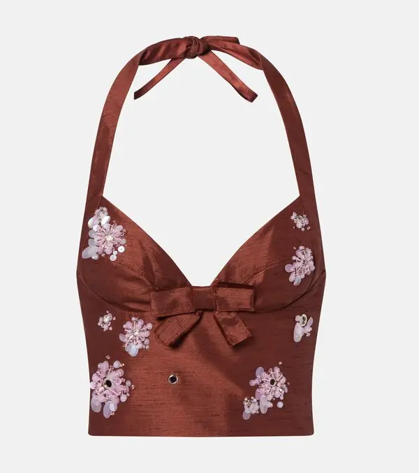 SHUSHU/TONG Embellished Halterneck Crop Top