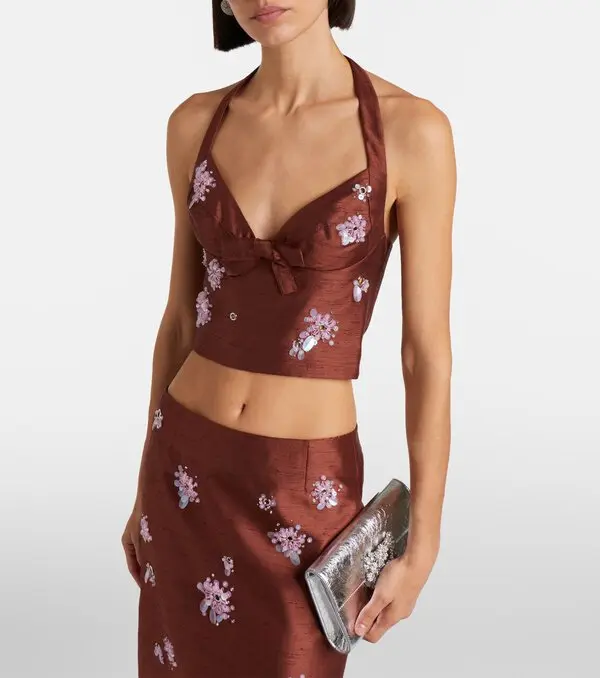 SHUSHU/TONG Embellished Halterneck Crop Top