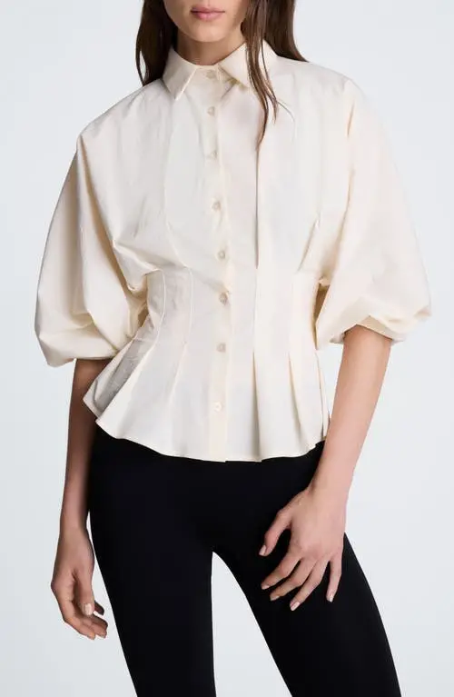 KENNETH COLE Pleated Button Front Shirt With Balloon Sleeves - Oyster