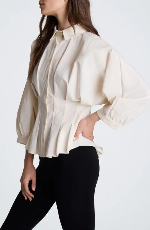 KENNETH COLE Pleated Button Front Shirt With Balloon Sleeves