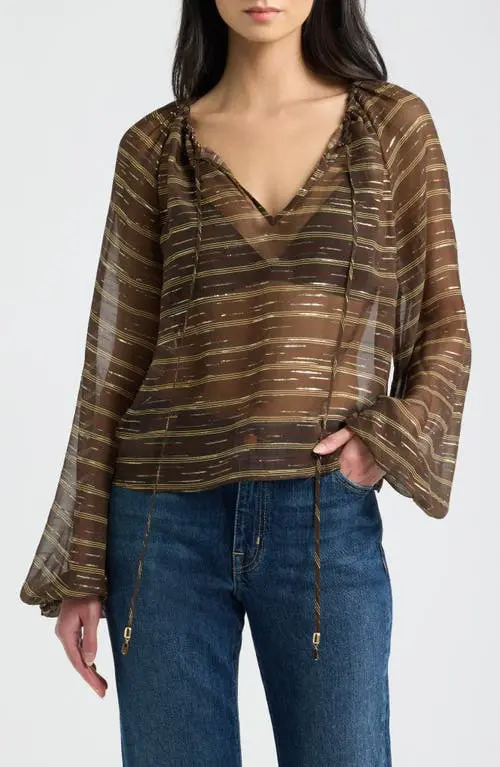 FRAME The Balloon Silk Blend Blouse - Oakwood Multi