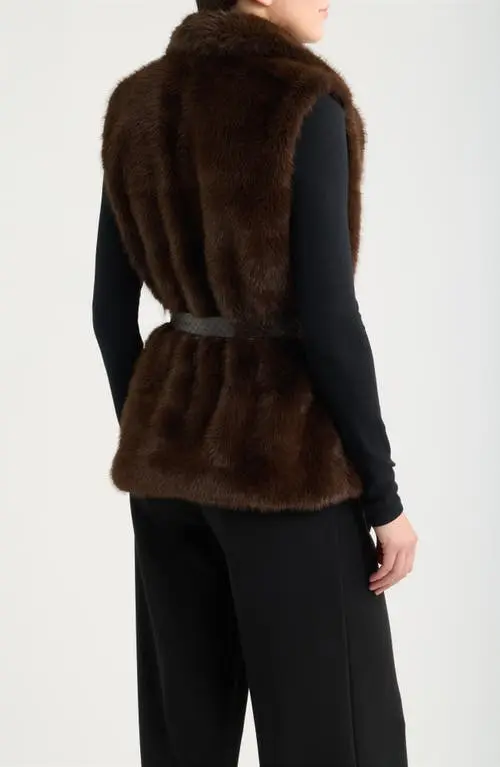 TAHARI ASL Belted Faux Fur Vest - Espresso