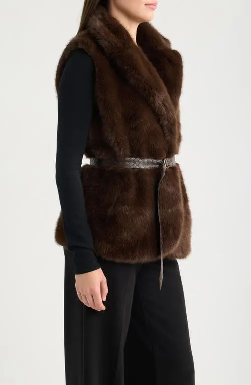 TAHARI ASL Belted Faux Fur Vest - Espresso