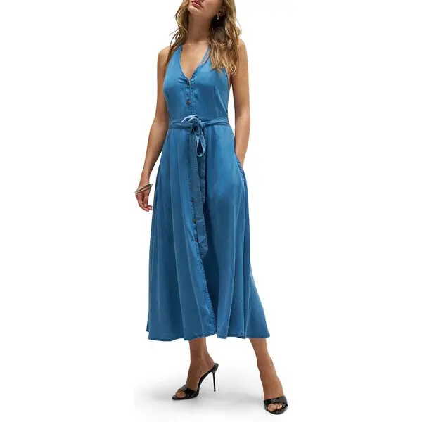 LEEM Belted Button Front Midi Dress