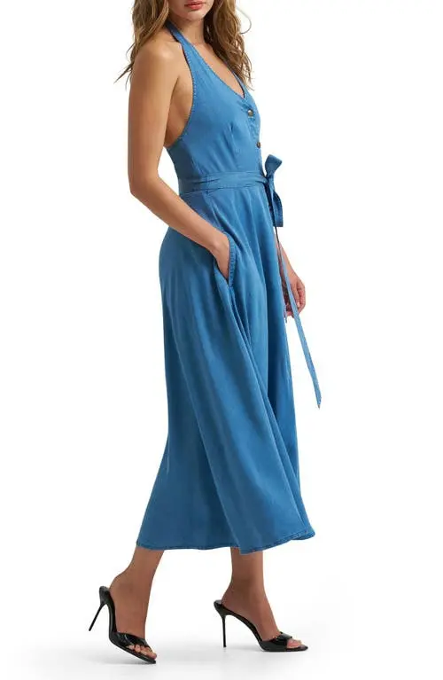 LEEM Belted Button Front Midi Dress