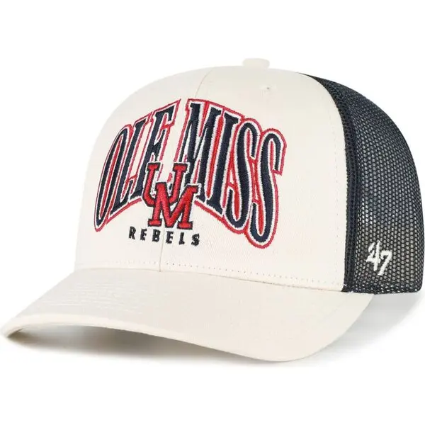 '47 Ole Miss Rebels Drawbridge Trucker Adjustable Hat - Natural