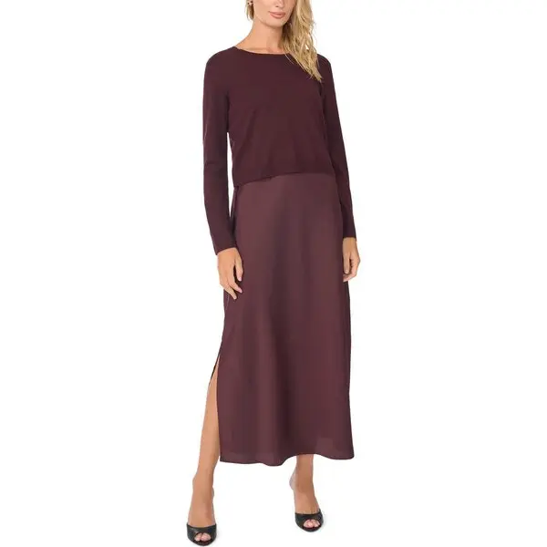 Vince Camuto Crewneck Mixed Media Dress - Winetasting