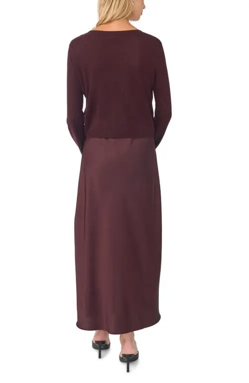 Vince Camuto Crewneck Mixed Media Dress With Slit