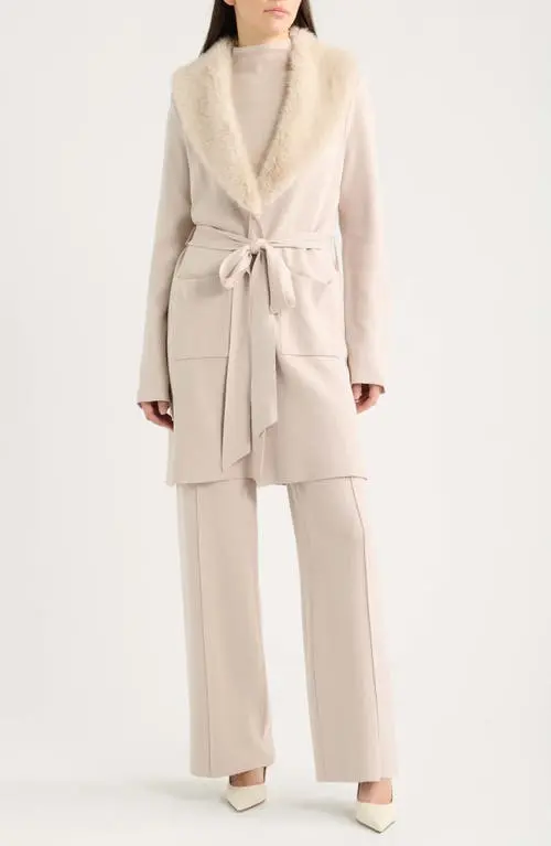 TAHARI ASL Faux Fur Collar Cardigan