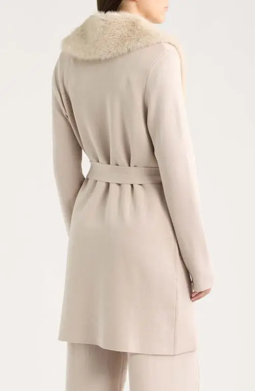 TAHARI ASL Faux Fur Collar Cardigan
