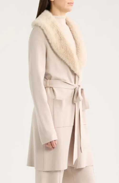 TAHARI ASL Faux Fur Collar Cardigan