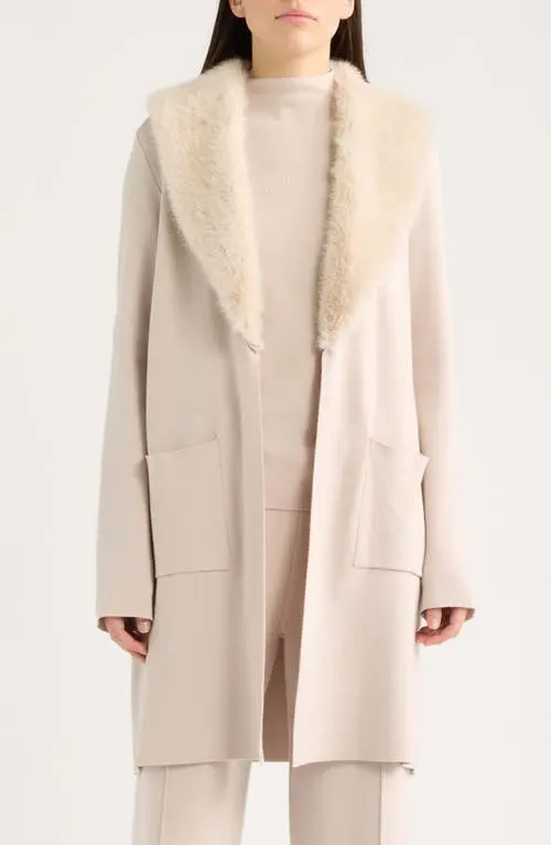 TAHARI ASL Faux Fur Collar Cardigan