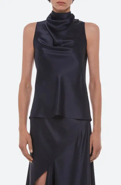 Helmut Lang Silk Satin Draped Tank - Navy
