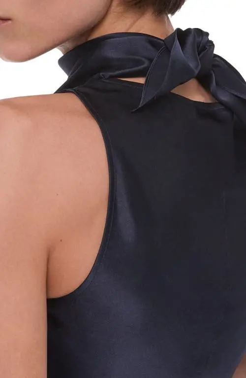 Helmut Lang Silk Satin Draped Tank - Navy