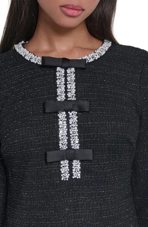 Karl Lagerfeld Paris Bead Detail Shimmer Knit Tweed Shift Minidress