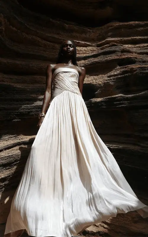 MISS CIRCLE NEW YORK Olivine Crystal Organza Strapless Maxi Dress