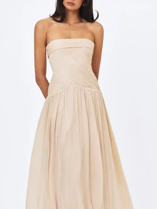 MISS CIRCLE NEW YORK Olivine Crystal Organza Strapless Maxi Dress