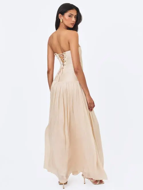 MISS CIRCLE NEW YORK Olivine Crystal Organza Strapless Maxi Dress