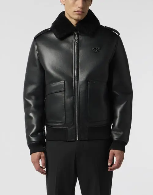 Philipp Plein Eco Shearling Aviator Jacket - Black