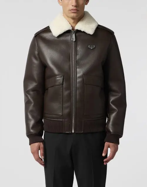 Philipp Plein Eco Shearling Aviator Jacket - Brown