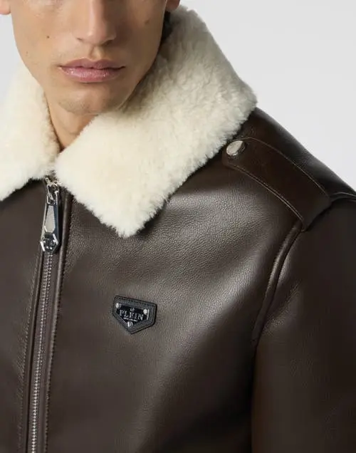 Philipp Plein Eco Shearling Aviator Jacket - Brown