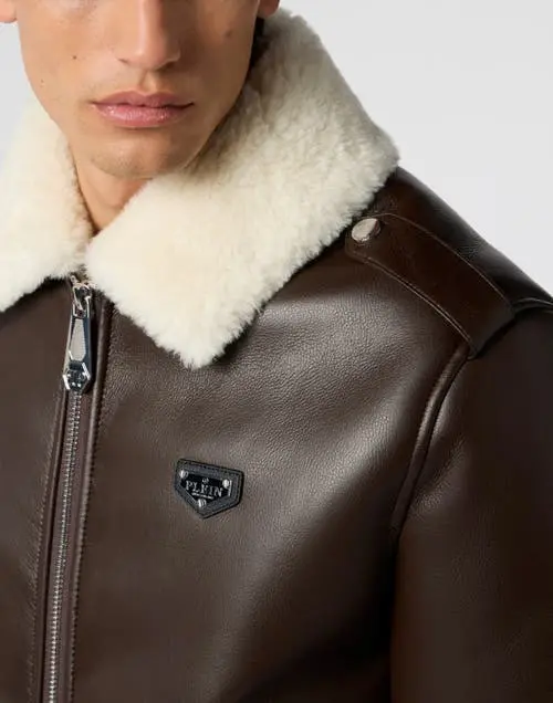 Philipp Plein Eco Shearling Aviator Jacket - Brown