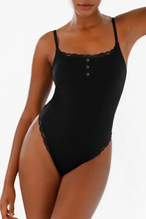 POPILUSH Shapewear Modal Sculpting Henley Bodysuit - Jet