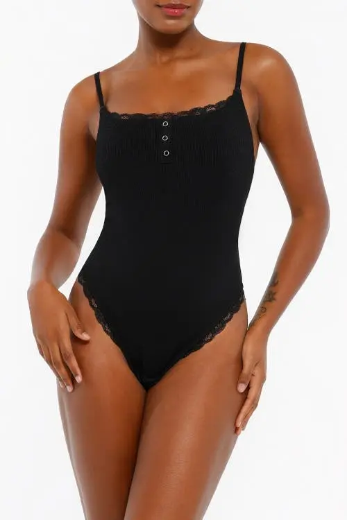 POPILUSH Shapewear Modal Sculpting Henley Bodysuit - Jet