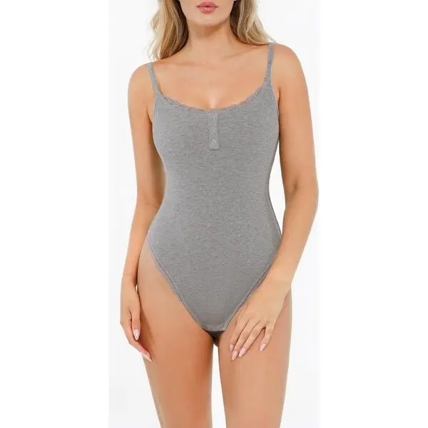 POPILUSH Shapewear Modal Sculpting Henley Bodysuit - Silver