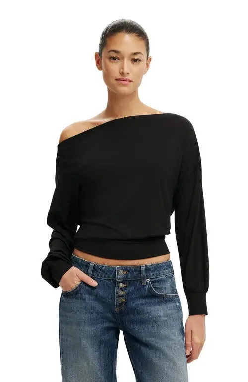COTTON ON Sage Off Shoulder Long Sleeve - Black