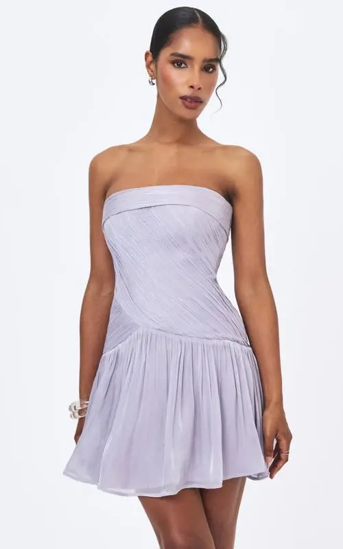 MISS CIRCLE NEW YORK Yalena Crystal Organza Strapless Mini Dress - Lavender