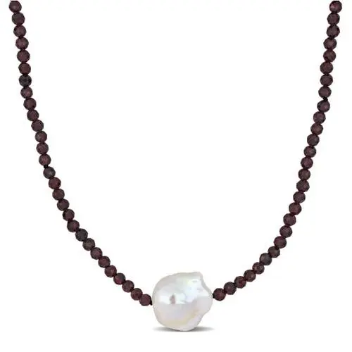 JULIANNA B. Cultured Pearl & Purple Beaded Necklace - Garnet