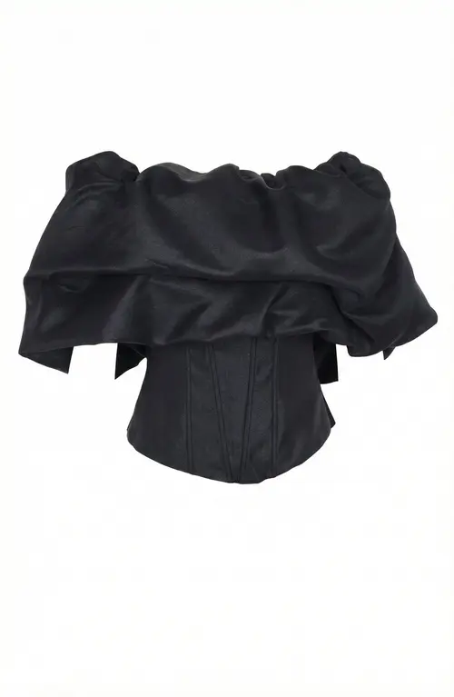 MODENAIRE Off Shoulder Ruffle Overlay Corset Top - Black