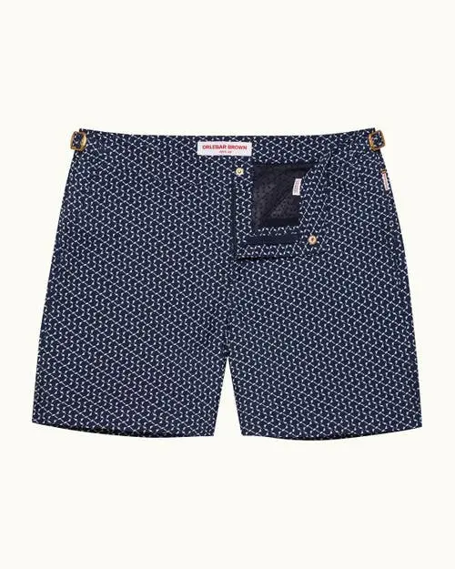 Orlebar Brown Bulldog Jacquard Mid-length Swim Shorts - Night Iris