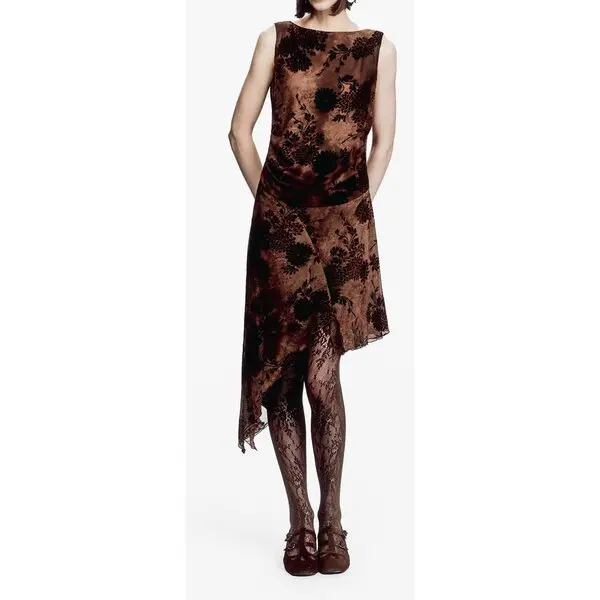 Anna Sui Dahlia Tulle Knit Asymmetrical - Chocolate