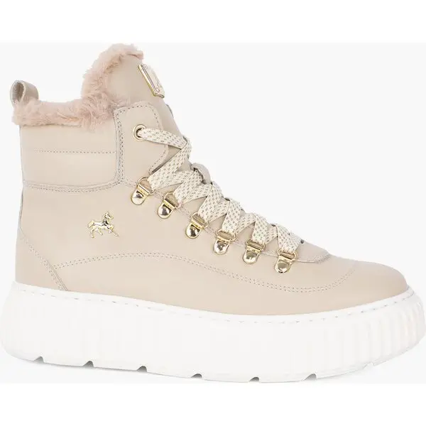 CAVALINHO Artic Leather High-top Platform Sneakers With Faux Fur Trim - Beige