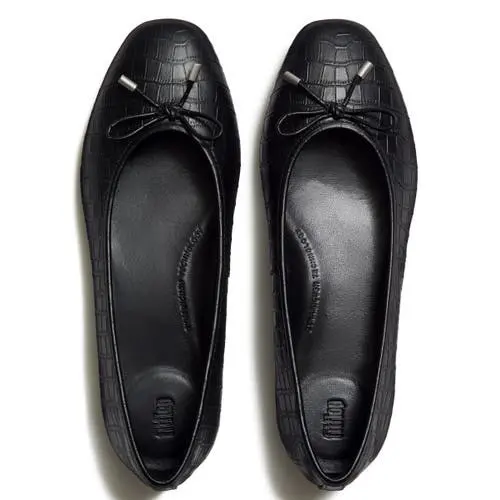 Fitflop Delicato Crocodile Ballerinas Flats - All Black