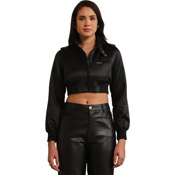MEMBERS ONLY Cropped Classic Satin Iconic Racer Jacket - Black