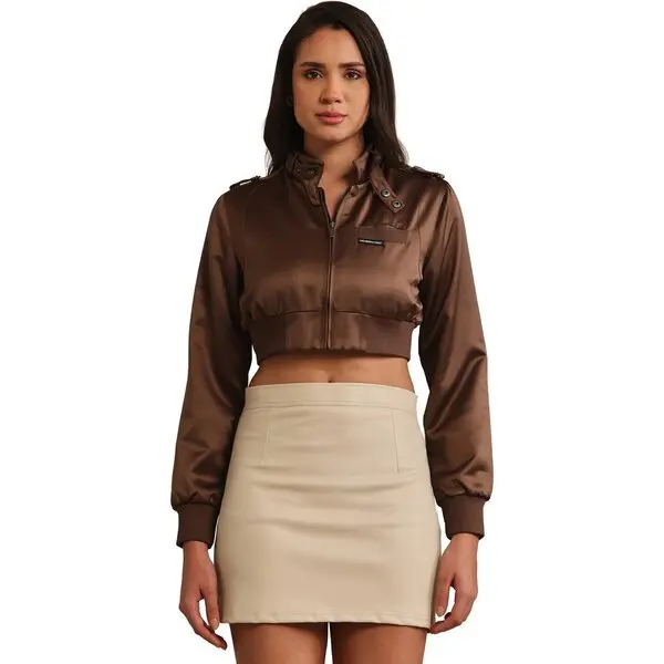 MEMBERS ONLY Cropped Classic Satin Iconic Racer Jacket - Brown