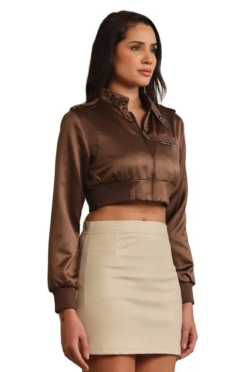 MEMBERS ONLY Cropped Classic Satin Iconic Racer Jacket - Brown