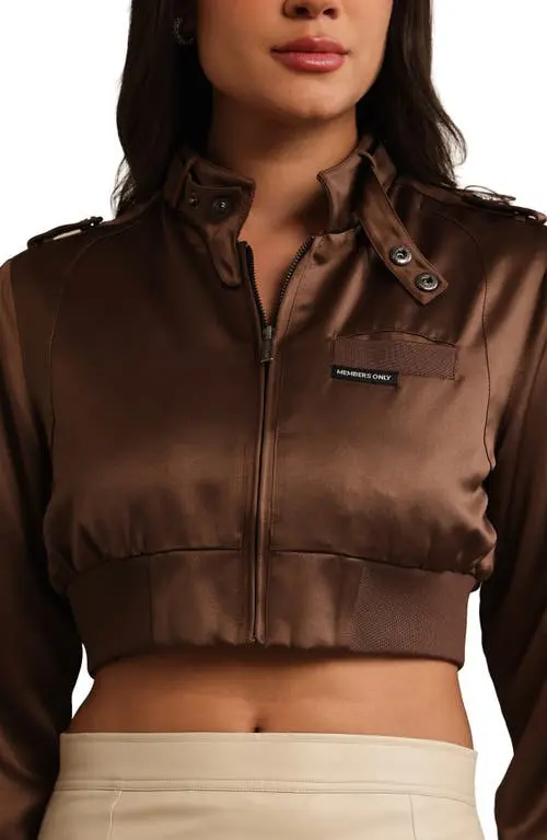 MEMBERS ONLY Cropped Classic Satin Iconic Racer Jacket - Brown