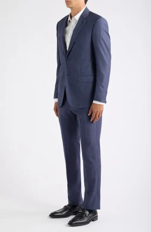 Emporio Armani Solid Blue Melange Virgin Wool Suit - Indigo
