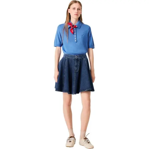 Maje Short Flared Denim Skirt - Blue