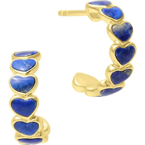 JAN LESLIE Sterling Silver Heart Earrings With Gold Vermeil - Blue Lapis