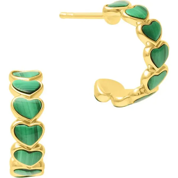 JAN LESLIE Sterling Silver Heart Earrings With Gold Vermeil - Malachite