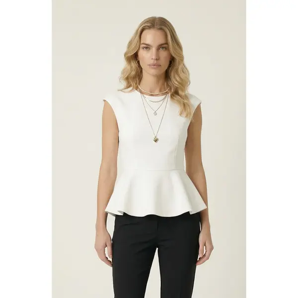 MODENAIRE Structured Cap Sleeve Peplum Top