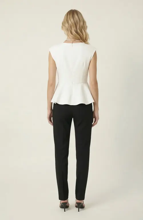MODENAIRE Structured Cap Sleeve Peplum Top