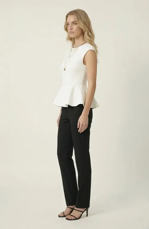 MODENAIRE Structured Cap Sleeve Peplum Top