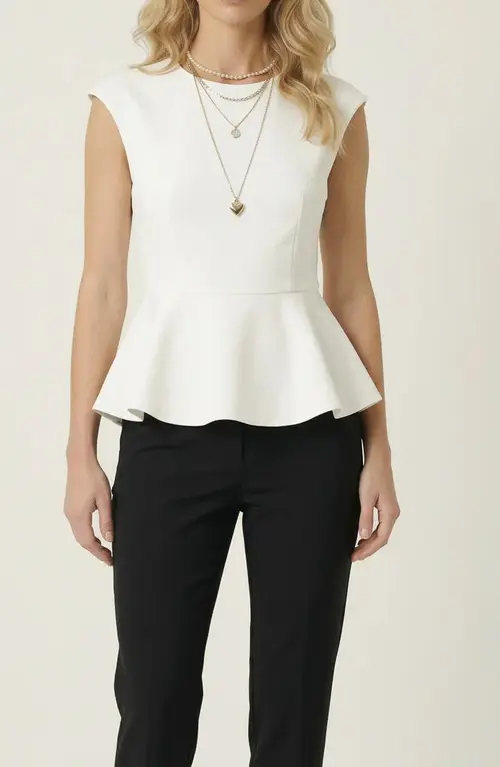 MODENAIRE Structured Cap Sleeve Peplum Top