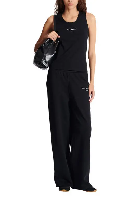 Balmain Printed Cotton Tank Top - Black